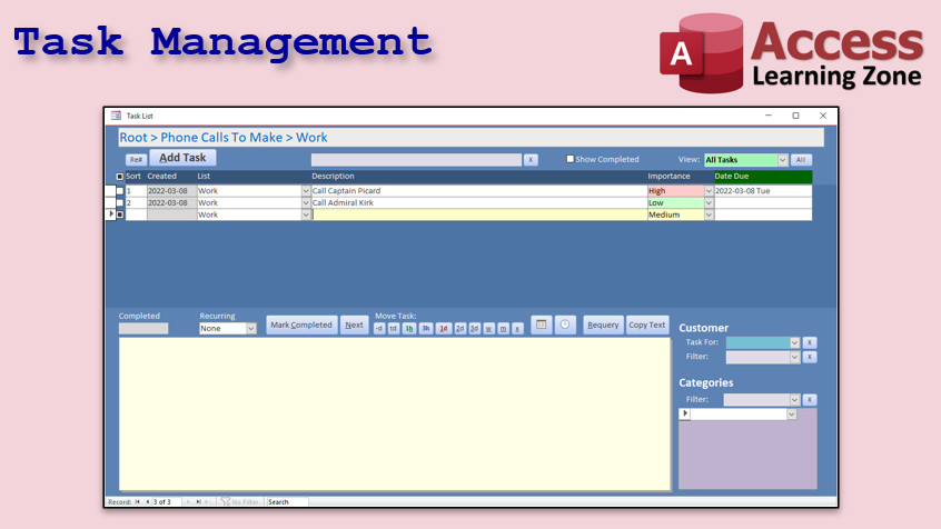 Microsoft Access Task Management Template