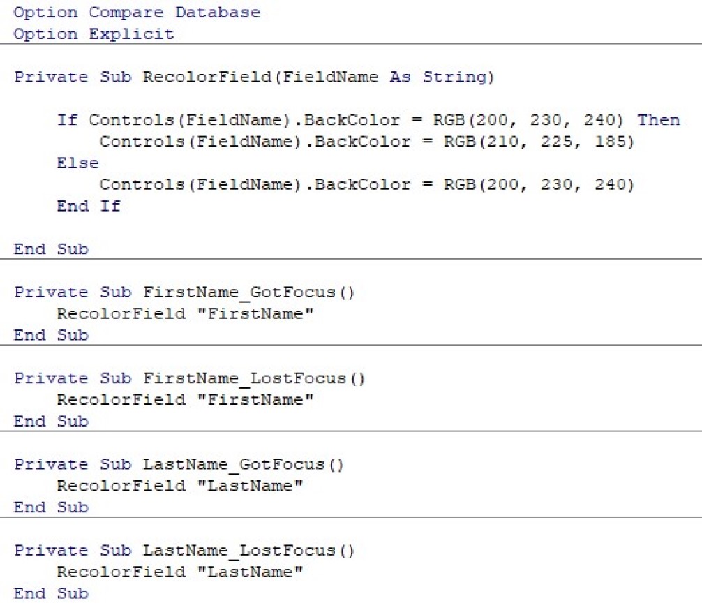 Highlight a field - Microsoft Access Forum - Computer Learning Zone