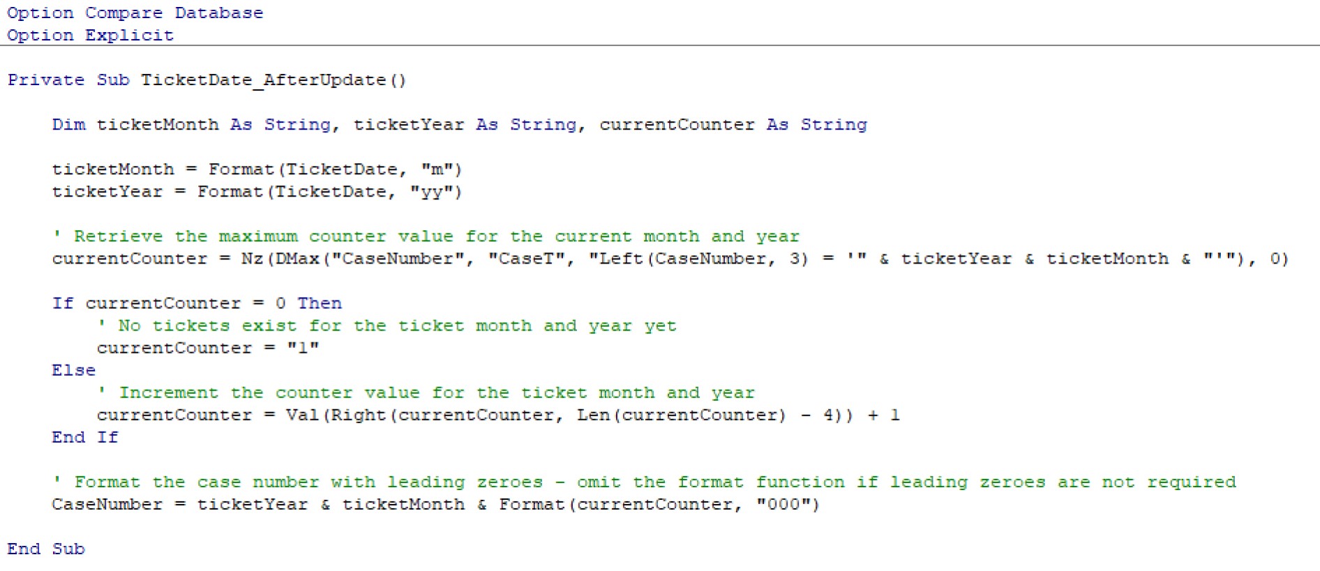 Case Number by month and year - Sequential Annual Coding in Microsoft Access - Computer Learning ...