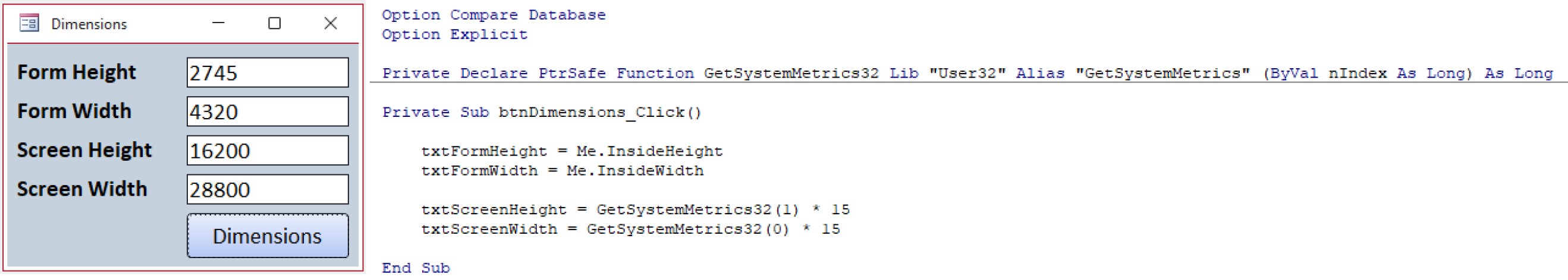 Retrieve screen width height - Access Developer Forum - Computer Learning Zone