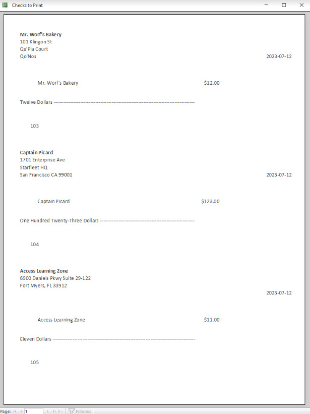 Checks Only 1 Prints Address - - Computer Learning Zone