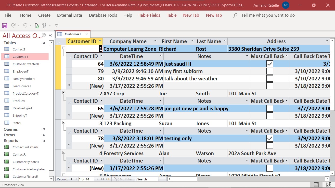 Customer Table - Microsoft Access Expert 5 - Computer Learning Zone