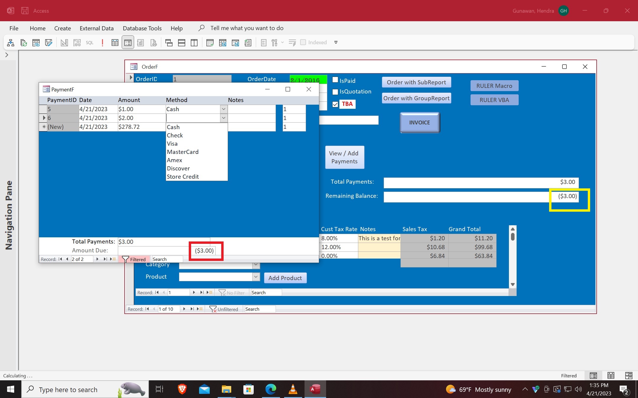 Incorrect Amount Due Microsoft Access Developer 8 Computer Learning