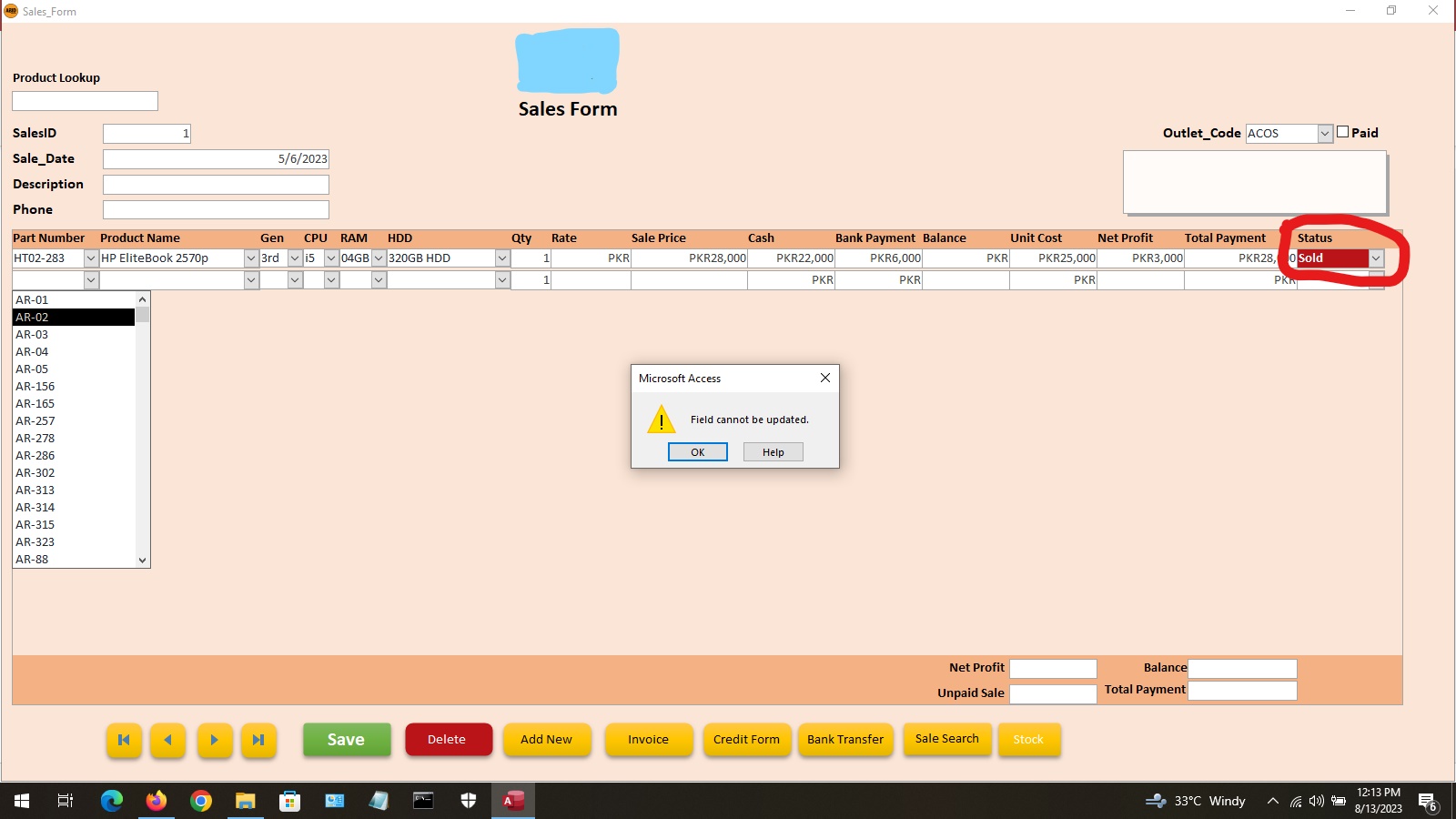 Field cannot be updated - Microsoft Access Forum - Computer Learning Zone