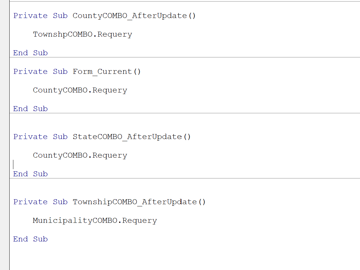 A Chain of Four Cascading Combo Boxes - Access Developer Forum - Computer Learning Zone